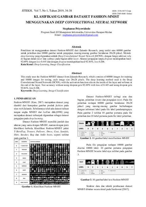 Pdf Klasifikasi Gambar Dataset Fashion Mnist Menggunakan Deep Convolutional Neural Network