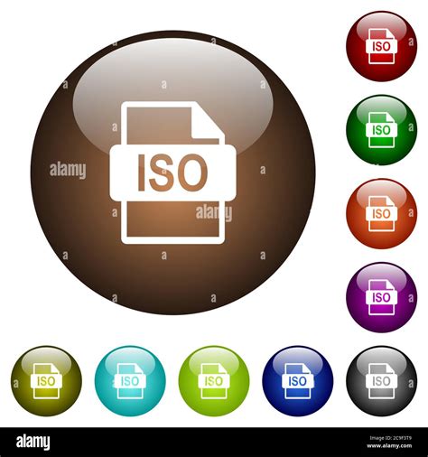 Iso File Format White Icons On Round Color Glass Buttons Stock Vector Image And Art Alamy