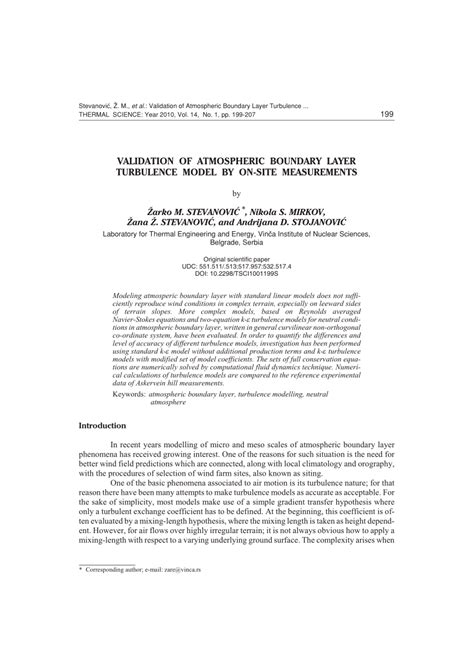 Pdf Validation Of Atmospheric Boundary Layer Turbulence Model By On
