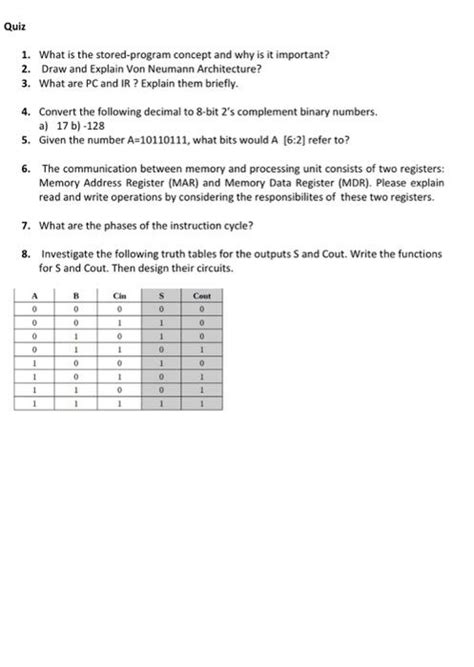 Solved Quiz 1 What Is The Stored Program Concept And Why Is
