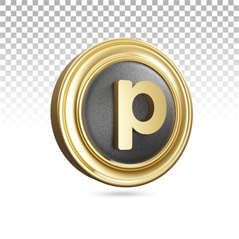 3d 렌더링에서 황금 P 문자 소문자 프리미엄 Psd 파일