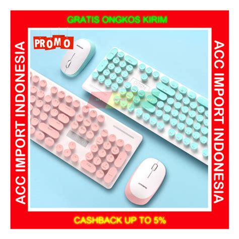 Jual Keyboard Gaming Wireless Combo Mouse Gaming Bundle Bluetooth Pink Lucu Biru Muda