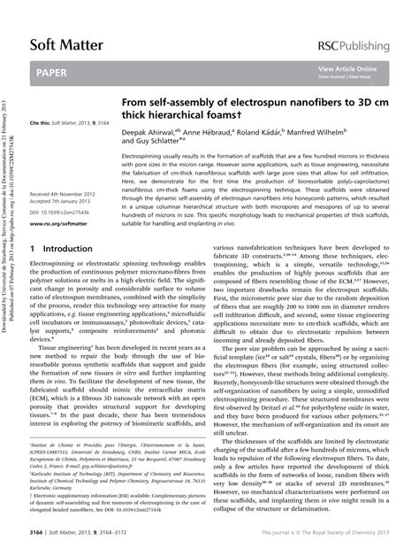 Pdf From Self Assembly Of Electrospun Nanofibers To 3d Cm Thick