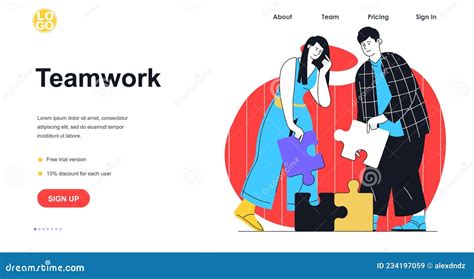 teamwork web banner concept man and woman colleagues cartoon vector 234197059