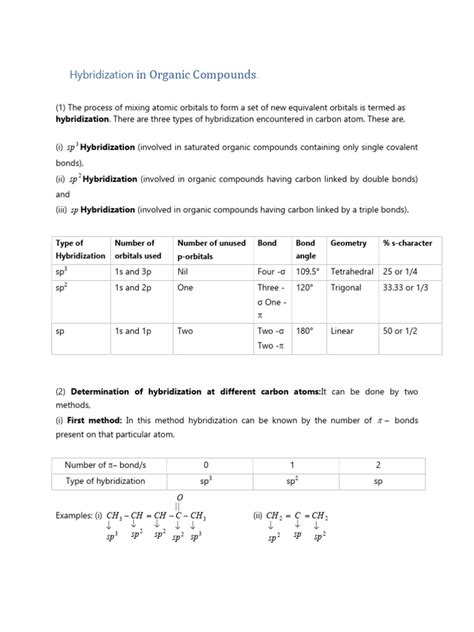 2 Jee Chemistry General Organic Chemistry Hybridization In Organic Compounds Pdf