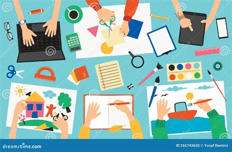 Top View Of Do It Yourself Activities On Table Stock Illustration