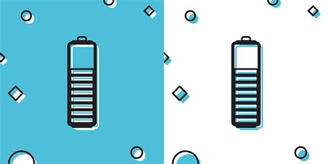 파란색과 흰색 배경에 격리 된 검은 색 배터리 충전 수준 표시기 아이콘 임의 동적 셰이프 벡터 일러스트레이션 가능성에 대한 스톡 벡터 아트 및 기타 이미지 Istock