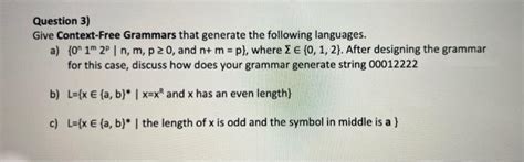 solved question 3 give context free grammars that generate