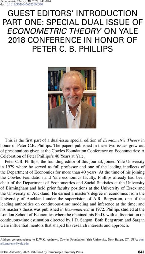Guest Editors Introduction Part One Special Dual Issue Of Econometric Theory On Yale 2018