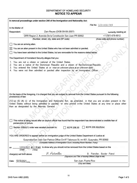 Form I 862 Notice To Appear Pdf United States Citizenship And