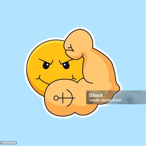 큰 근육질 팔 벡터 윤곽선 일러스트레이션 디자인으로 얼굴 이모티콘 스티커에 대한 스톡 벡터 아트 및 기타 이미지 스티커