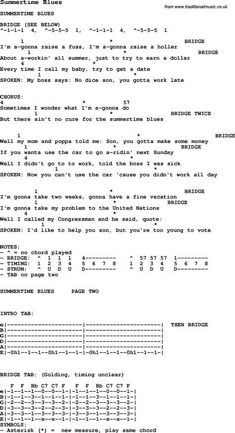 Blues Guitar Lesson For Summertime Blues With Chords Tabs And Lyrics