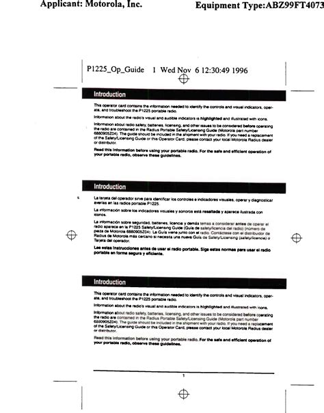 Motorola Solutions 99ft4073 P1225 Uhf Portable Radio User Manual Ex 6 Instruction Manual