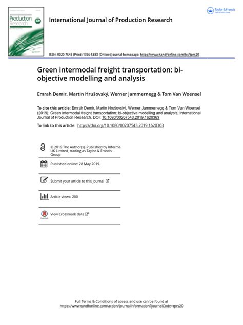 Green Intermodal Freight Transportation Bi Objective Modelling And Analysis Download Free Pdf