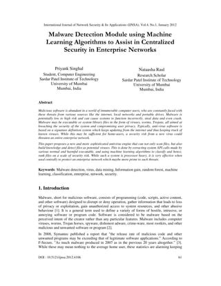 Malware Detection Module Using Machine Learning Algorithms To Assist In
