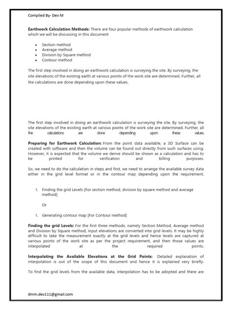 Earthwork Calculation Methods Pdf
