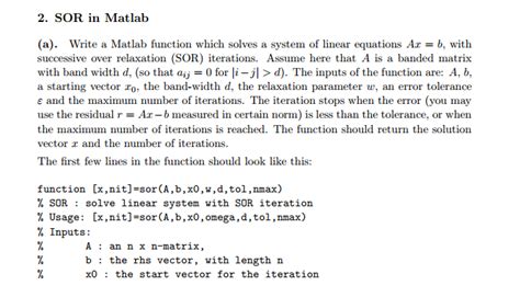 solved 2 sor in matlab a write a matlab function which