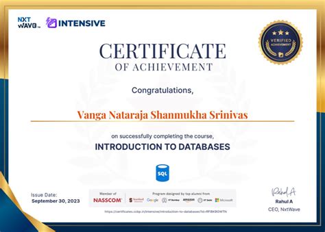 n s srinivas vanga on linkedin ccbpian databases dbms sql certification nxtwave p34