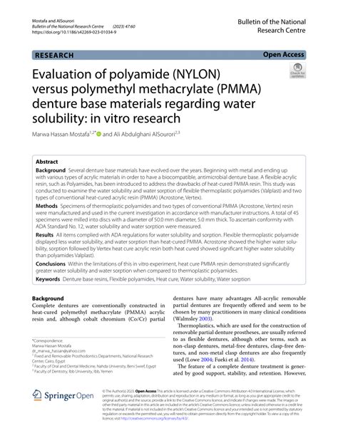 Pdf Evaluation Of Polyamide Nylon Versus Polymethyl Methacrylate Pmma Denture Base
