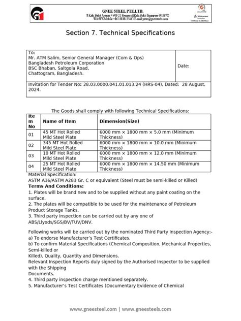 Technical Specification Submission Sheet Pdf Specification Technical Standard Materials