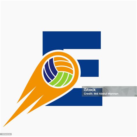 움직이는 배구 공 아이콘이 있는 문자 E 배구 개념 배구 스포츠 유형 템플릿 건강한 생활방식에 대한 스톡 벡터 아트 및 기타 이미지 건강한 생활방식 경기 스포츠 경쟁