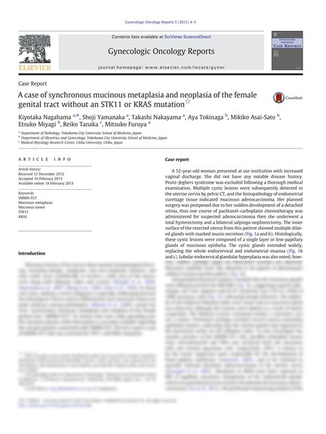 Solution A Case Of Synchronous Mucinous Metaplasia And Neoplasia Of The Female Genital Tract