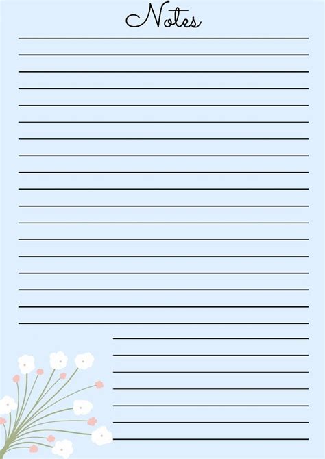 Cute Notes Template Blue Lined Paper