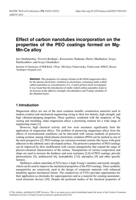 Pdf Effect Of Carbon Nanotubes Incorporation On The Properties Of The