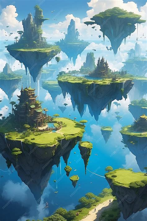 Premium Photo A Floating Archipelago Of Sky Islands Each With Its Own