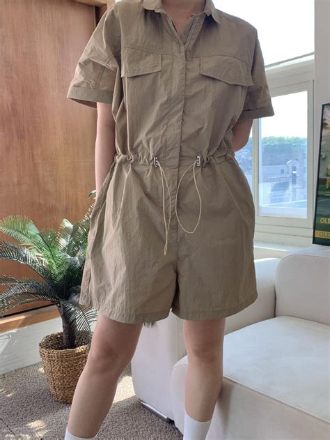 데이타임문 바스락 포켓 스트링 집업 롤업 반팔 반바지 아노락 점프수트 그레이 검정 베이지 카키 캠핑룩