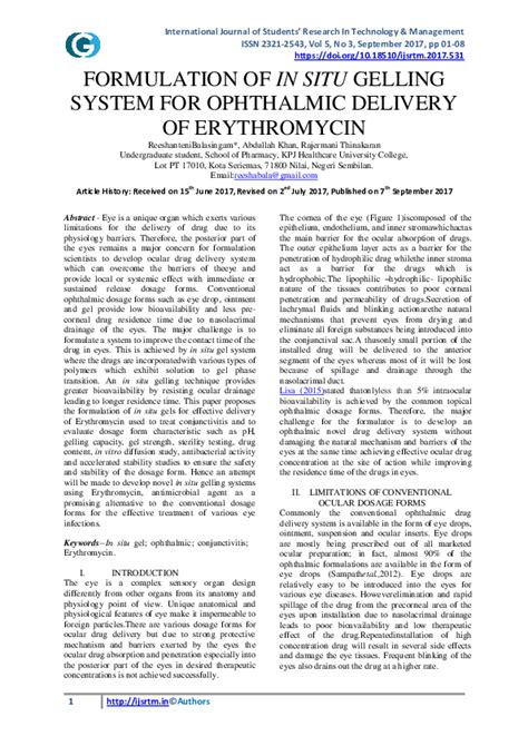 Pdf Formulation Of In Situ Gelling System For Ophthalmic Delivery Of Erythromycin