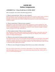 SaferSex Assignment Week3 Docx SAFER SEX Online Assignments ASSIGNMENT One College Health