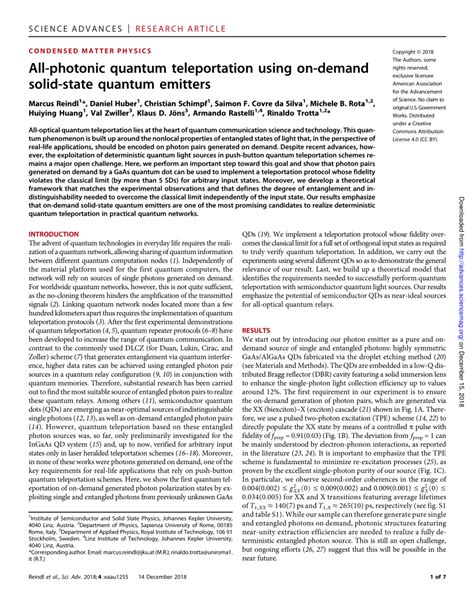 Pdf All Photonic Quantum Teleportation Using On Demand Solid State Quantum Emitters