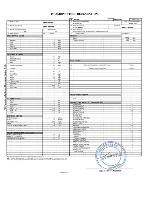 4ship Store Declaration Pdf Foods Food And Drink