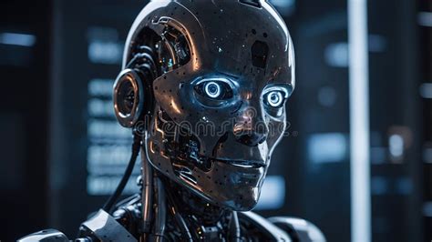 Humanoid Robot With Ai Tasks Facial Recognition Data Analysis And Virtual Communication Stock