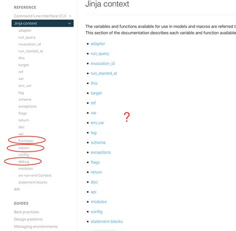 missing bullets for tojson fromjson debug in jinja context documentation · issue 1796 · dbt