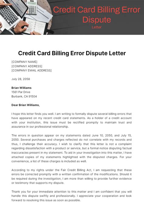Free Credit Card Billing Error Dispute Letter Template To Edit Online
