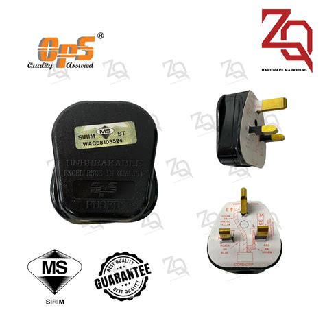 Ops 13a Black Plug Top 13a 250v Fused Plug Top Kepala Plug Elektrik With Sirim Approved Lazada