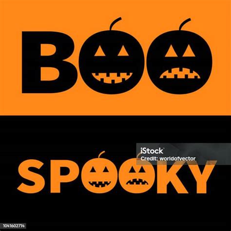 함께 웃 고 슬픈 블랙 호박 실루엣 단어 부 유령 텍스트입니다 배너 문자 집합입니다 즐거운 할로윈 보내세요 인사말 카드입니다