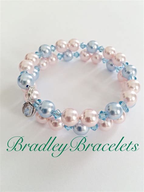 Light Blue And Pink Swarovski Pearl Memory By Bradleybracelets ลูกปัด