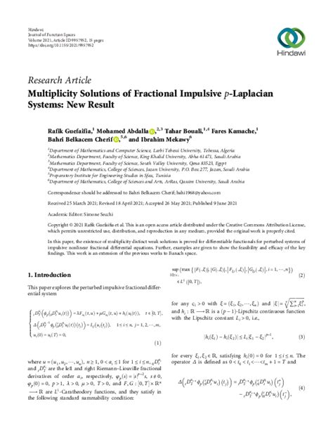 Pdf Multiplicity Solutions Of Fractional Impulsive P Laplacian