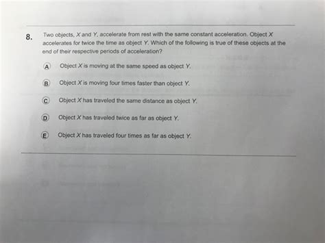 Solved Two Objects X And Y Accelerate From Rest With The
