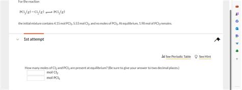 Solved The Initial Mixture Contains Mol PCl Mol Chegg Com