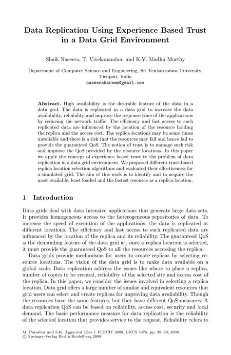 Pdf Data Replication Using Experience Based Trust In A Data Grid