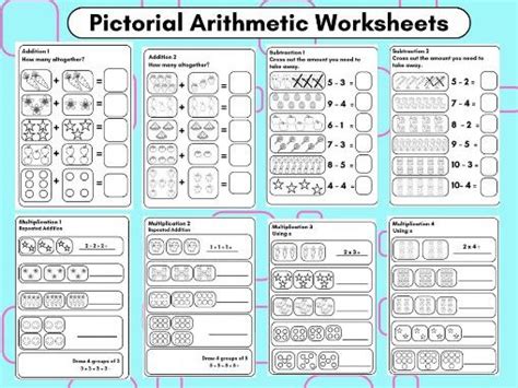 Pictorial Arithmetic Worksheets Addition Subtraction Multiplication Teaching Resources