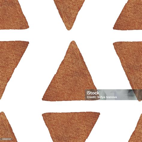 손 그리기 수채화 추상갈색 삼각형 브러시 스트로크 원활한 패턴 배경 포스터 인쇄 카드 엽서 직물 직물 인사말 카드 결혼식 생일 축하에 사용 삼각형에 대한 스톡 벡터 아트 및