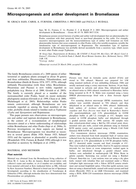 Pdf Microsporogenesis And Anther Development In Bromeliaceae