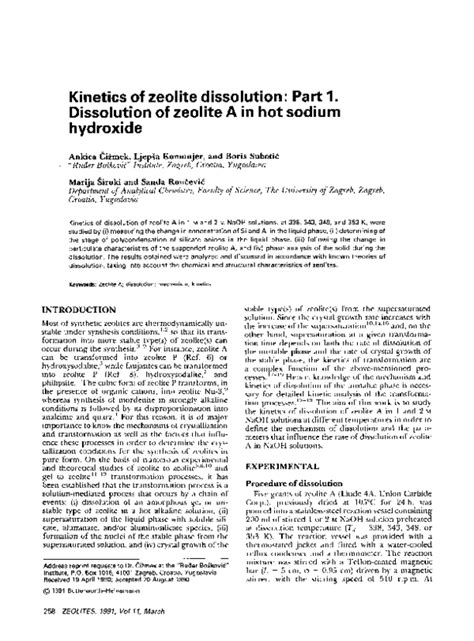 Pdf Kinetics Of Zeolite Dissolution Part 1 Dissolution Of Zeolite A In Hot Sodium Hydroxide