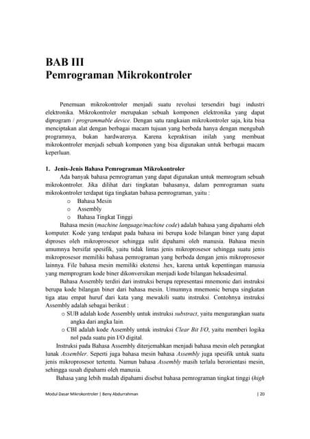Modul Mikrokontroler Bab 3 Pemrograman Mikrokontroler Pdf