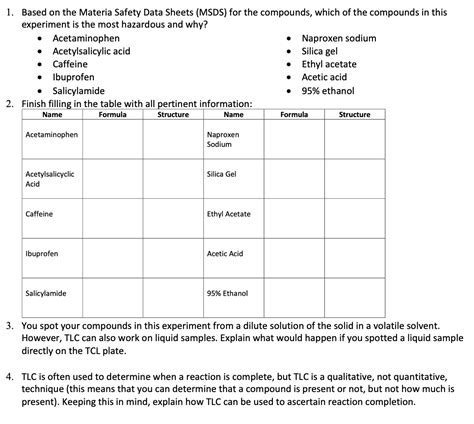 Solved 1 Based On The Materia Safety Data Sheets Msds For